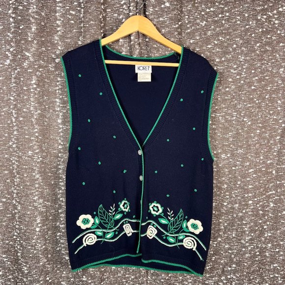 Koret | Sweaters | Vintage Koret Navy Embroidered Button Vneck Sweater ...